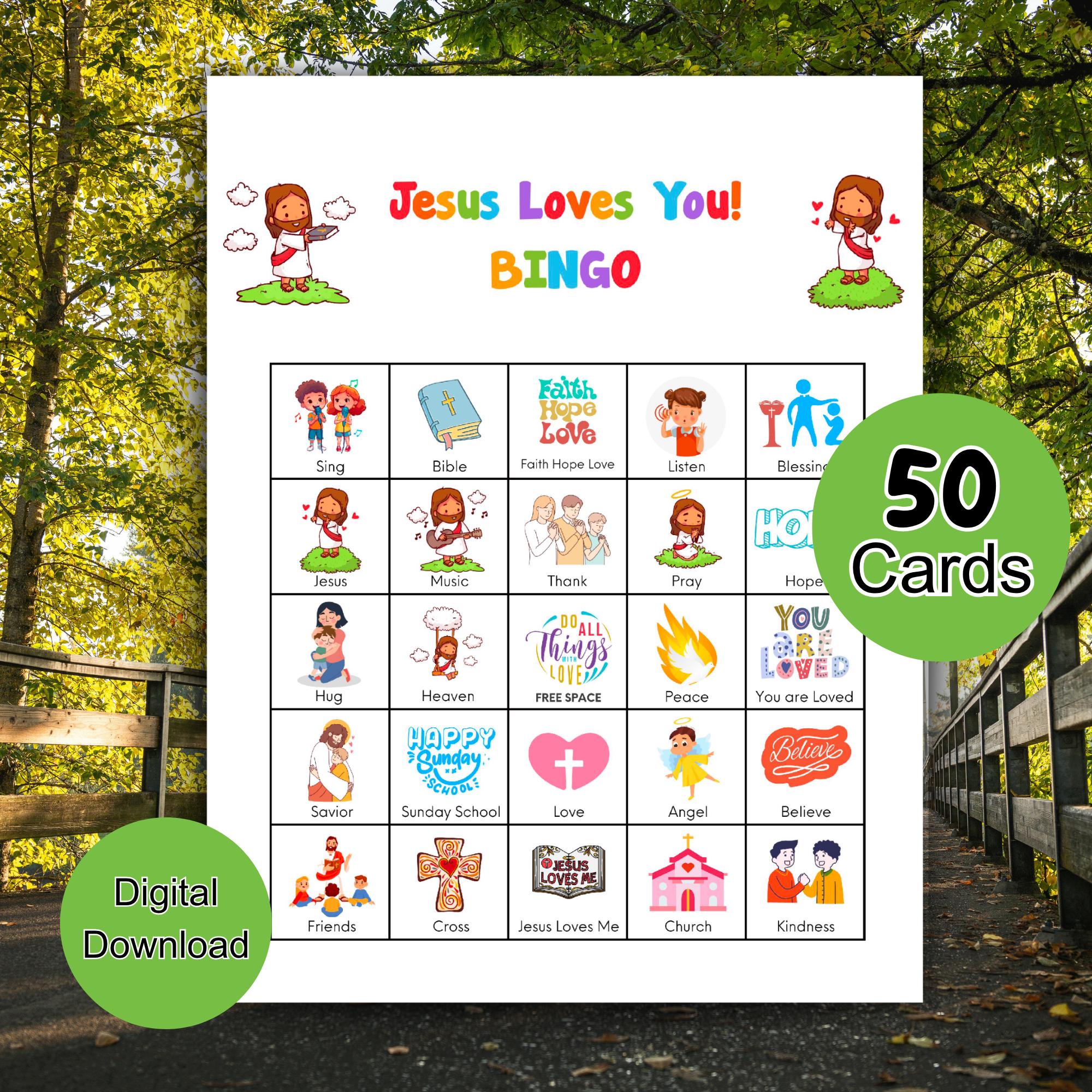 Church Bingo Game, 50 Printable Bingo Cards, Jesus Loves You Sunday ...