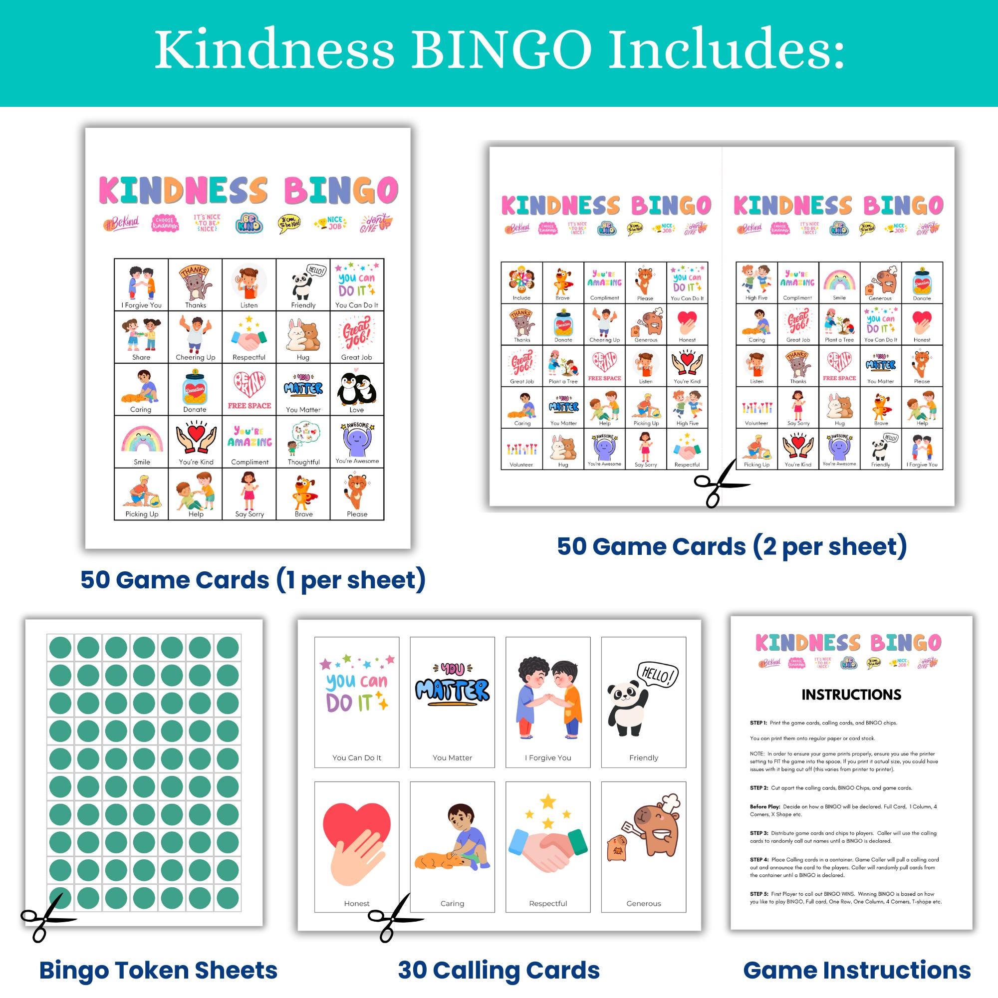 Kindness Bingo Game, 50 Printable Bingo Cards, Fun Sunday School Game ...