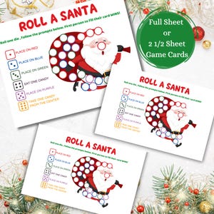 Roll a Santa Game, Printable Holiday Game, Christmas Party, Candy Game ...