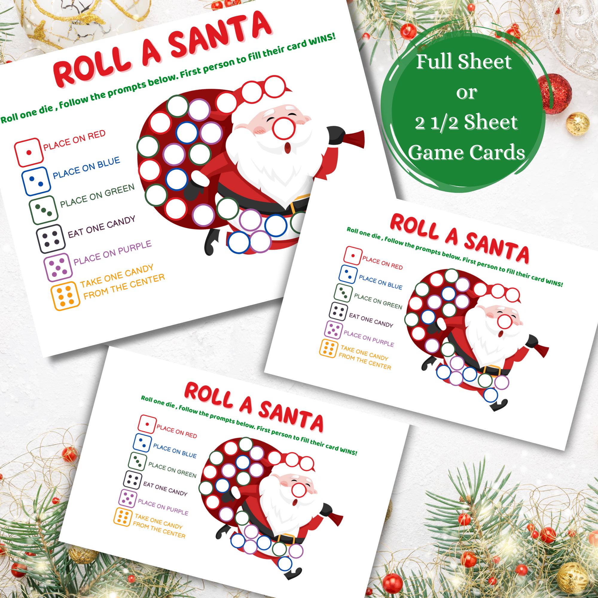 Roll a Santa Game, Printable Holiday Game, Christmas Party, Candy Game ...