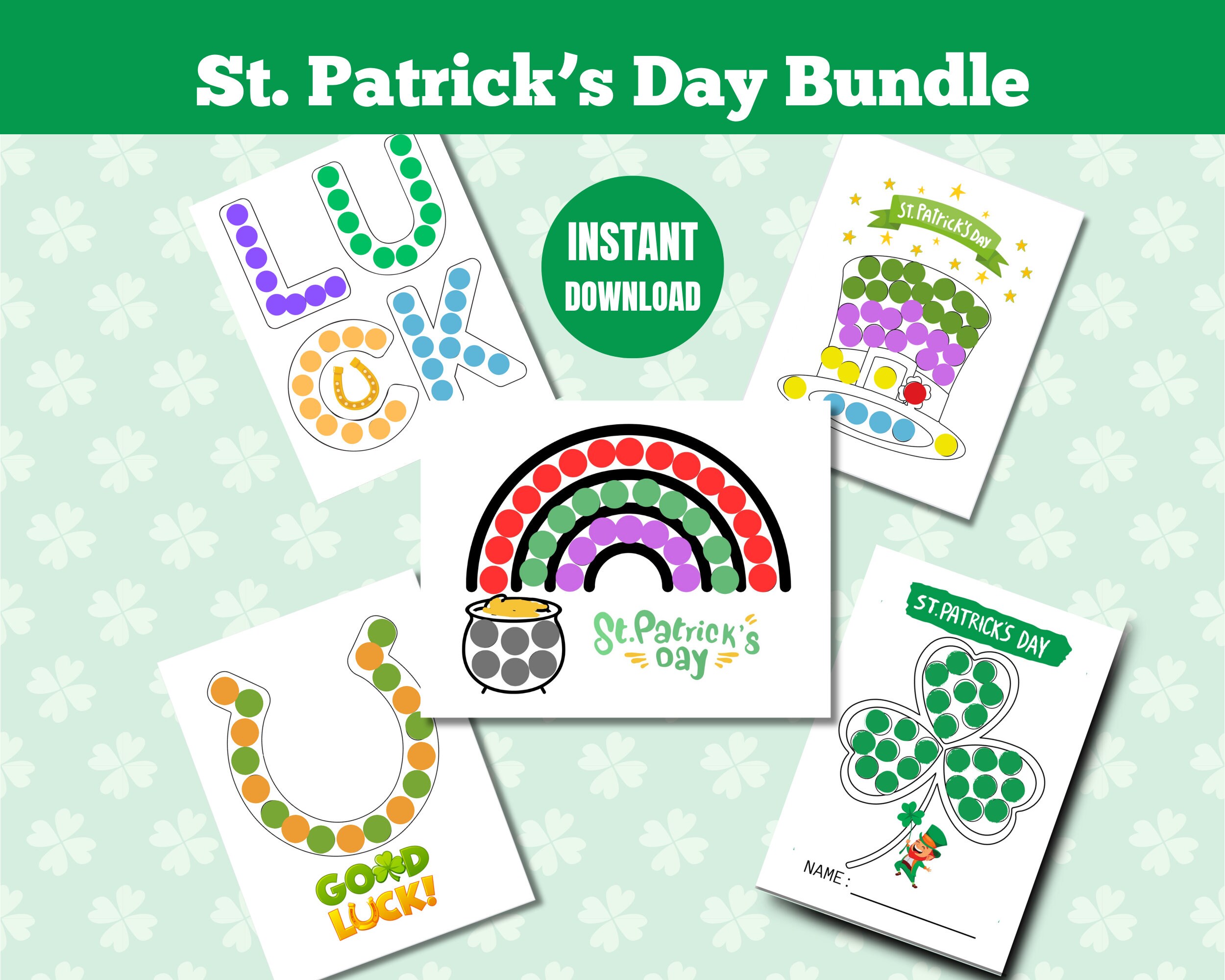 St Patrick's Day Dot Marker Coloring Page Bundle for Preschoolers. St ...