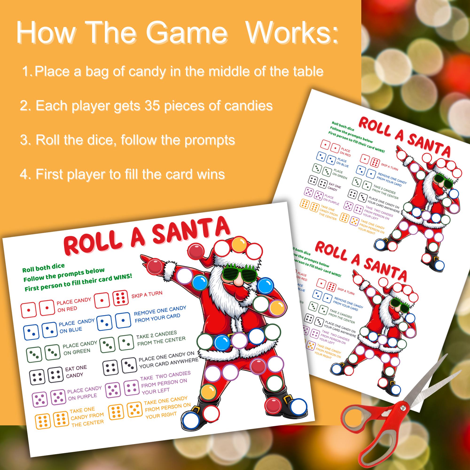 Roll a Santa Dice Game, Printable Holiday Game, Christmas Party, Candy ...