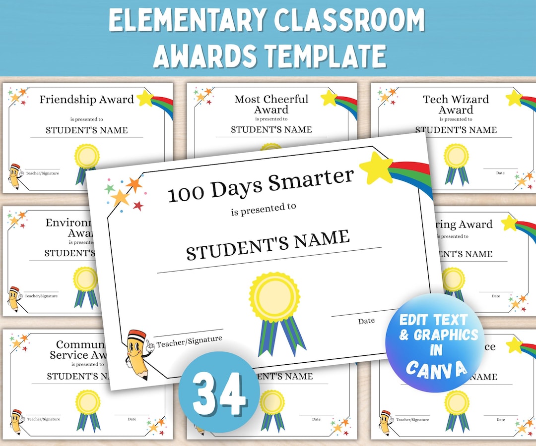 Editable Classroom Awards, End of Year Student Certificates, 100 Days ...