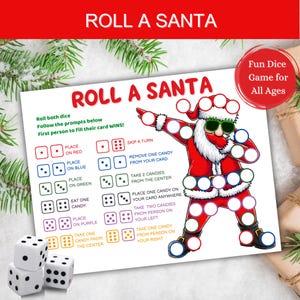 Roll a Santa Dice Game, Printable Holiday Game, Christmas Party, Candy ...