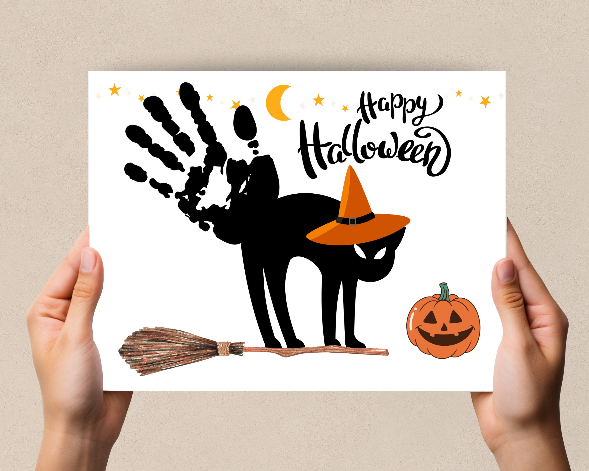 Halloween Handprint Art, Black Cat Handprint Craft, Preschool Activity ...