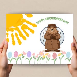Groundhog Day Handprint Craft, Winter Handprint Art, Groundhog Day ...