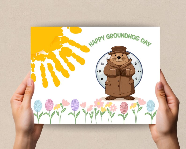 Groundhog Day Handprint Craft, Winter Handprint Art, Groundhog Day ...