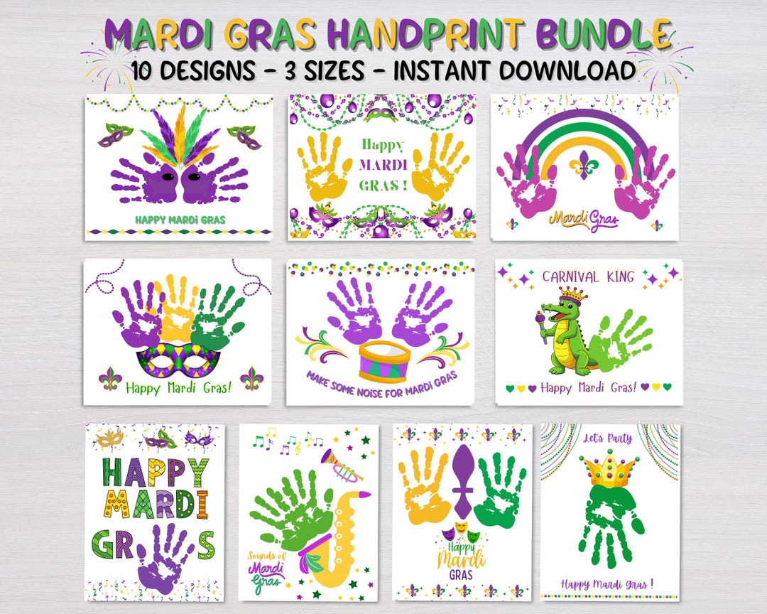 Mardi Gras Handprint Craft, Mardi Gras Handprint Art, Printable ...