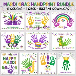 Mardi Gras Handprint Craft, Mardi Gras Handprint Art, Printable ...