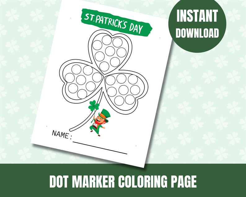 St Patrick's Day Dot Marker Coloring Page for Preschoolers. St Patrick ...