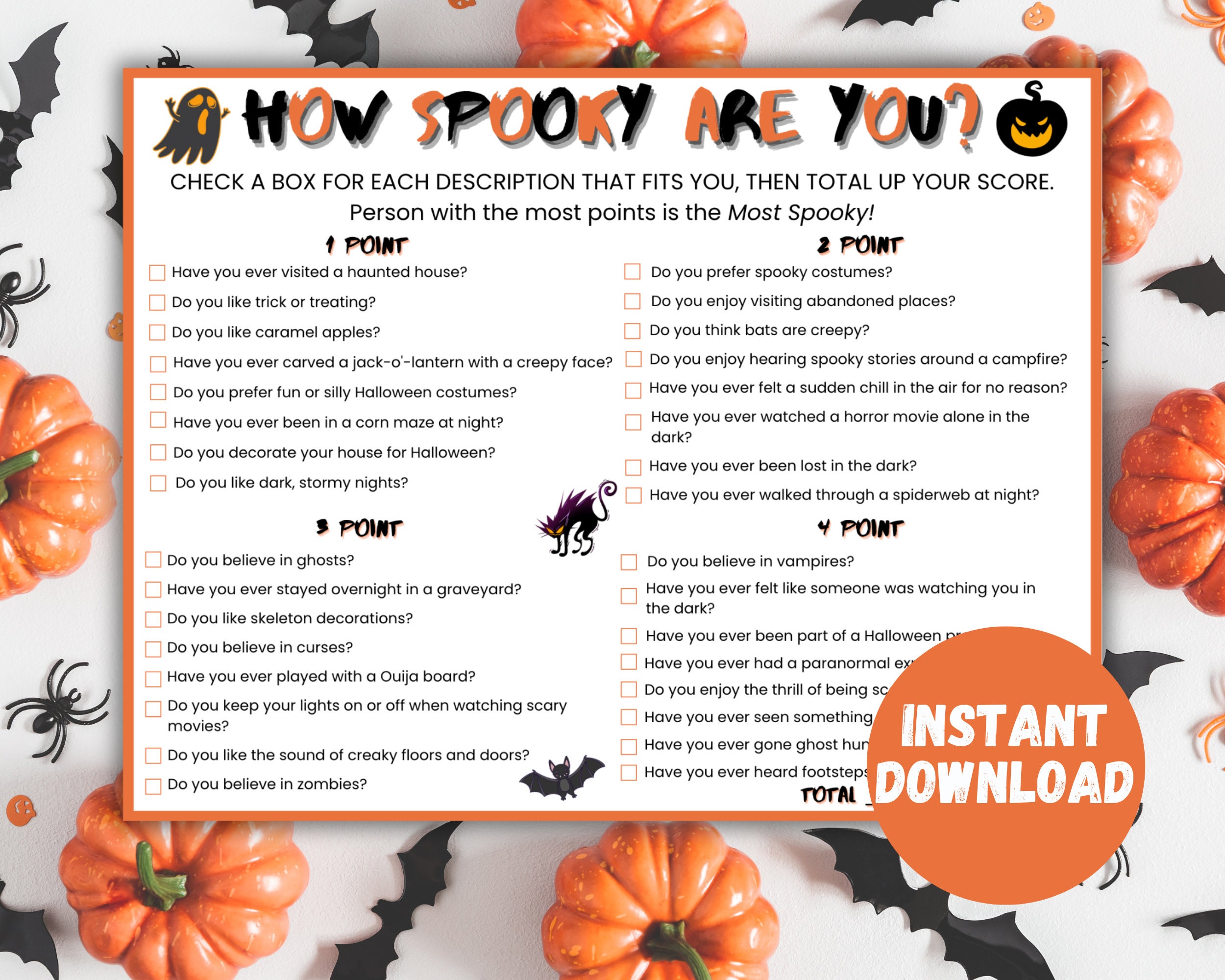 Halloween Game, How Spooky Are You ? Printable Game for Adults, Fall ...