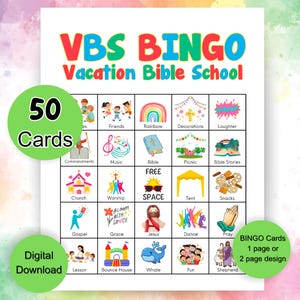 VBS Bingo Game, 50 Printable Bingo Cards, Vacation Bible School BINGO ...