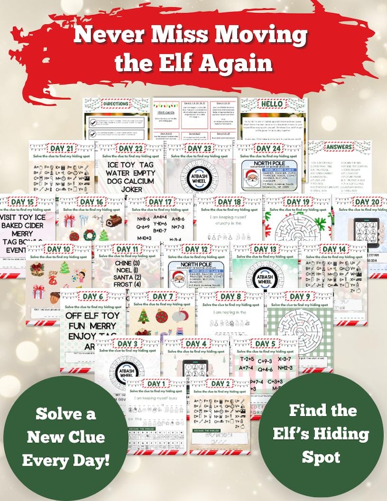 Elf Scavenger Hunt, Christmas Treasure Hunt, Elf Notes, Advent Calendar ...