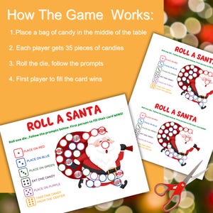 Roll a Santa Game, Printable Holiday Game, Christmas Party, Candy Game ...
