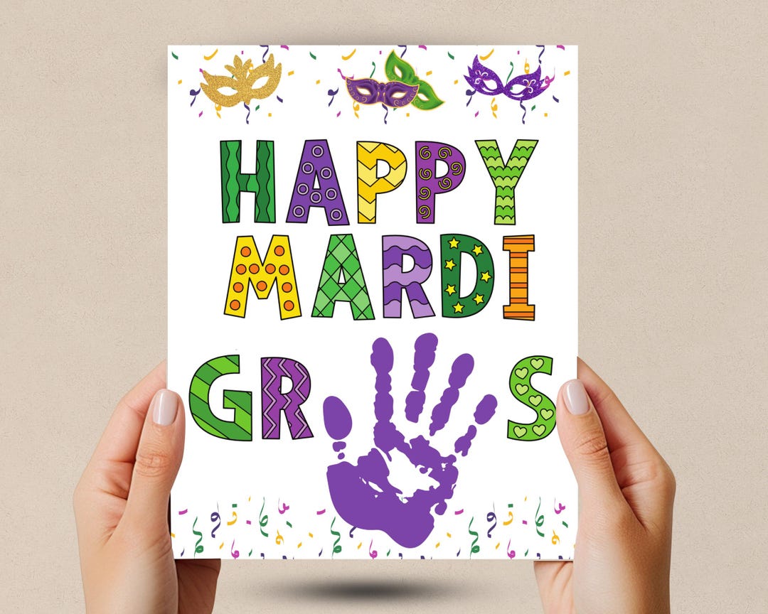 Mardi Gras Handprint Craft, Mardi Gras Handprint Art, Happy Mardi Gras ...