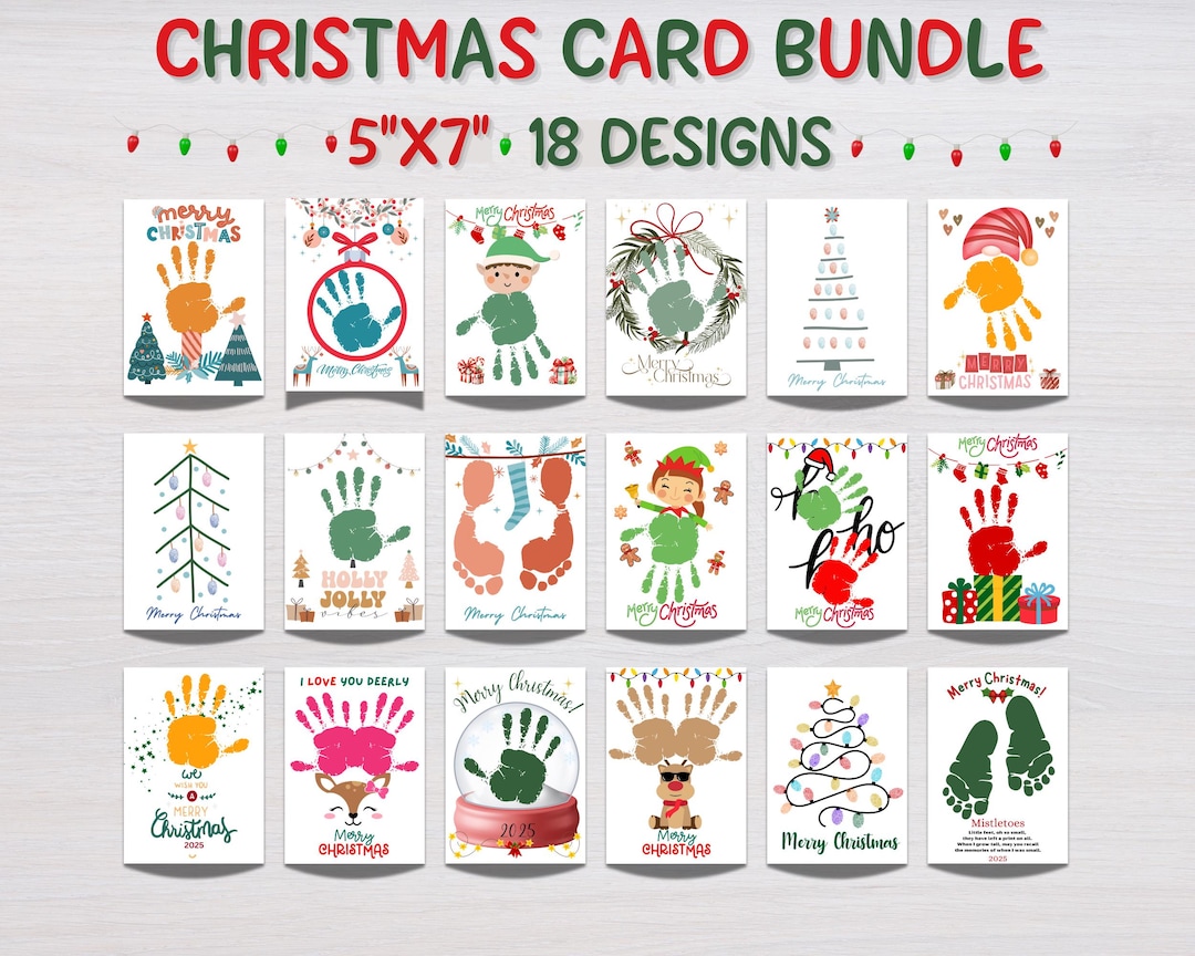 Christmas Cards Handprint Craft Bundle, 5"x7" Cards, Handprint Art ...