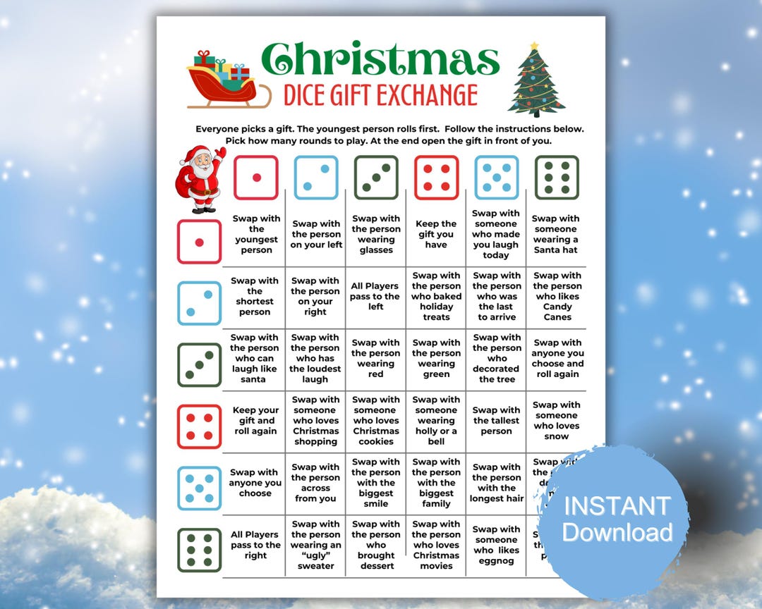 Christmas Gift Exchange Dice Game, Printable Game, Christmas Party ...