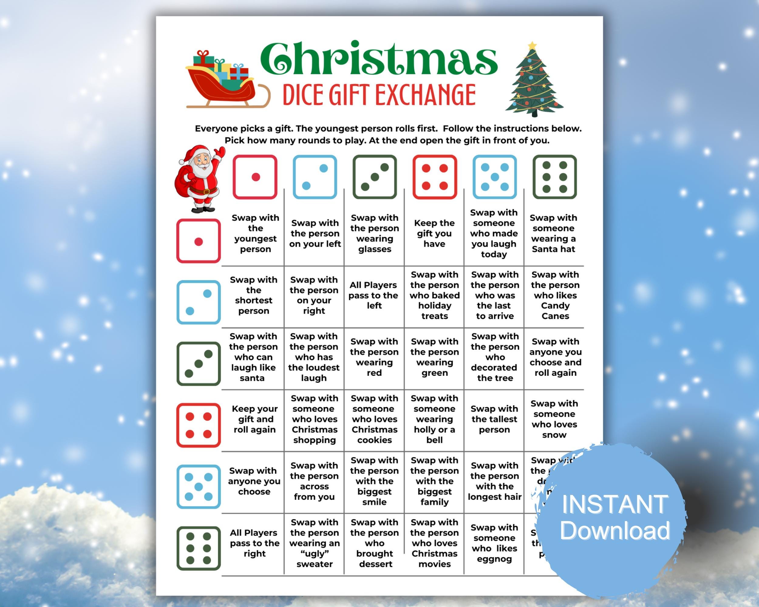 Christmas Gift Exchange Dice Game, Printable Game, Christmas Party ...