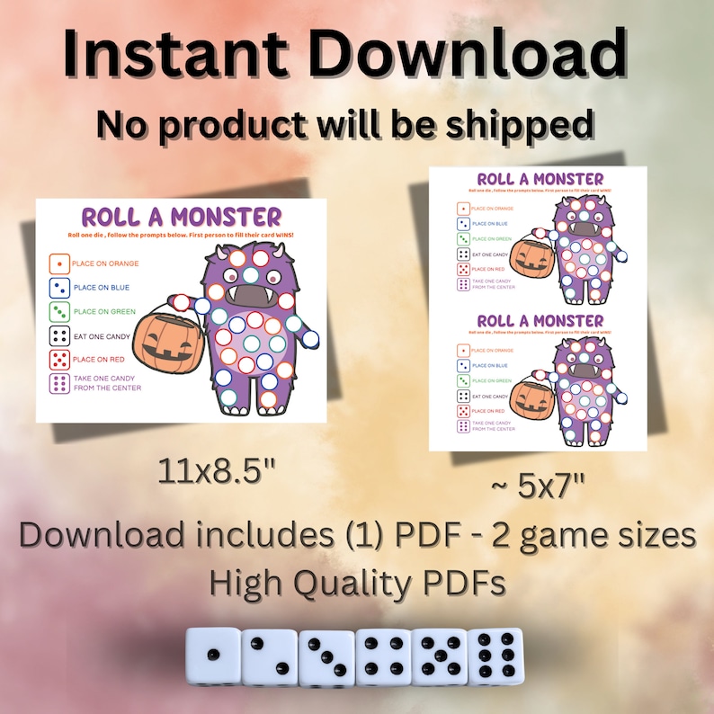 Roll a Monster Game, Printable Game for Kids, Fall Party, Candy Game ...