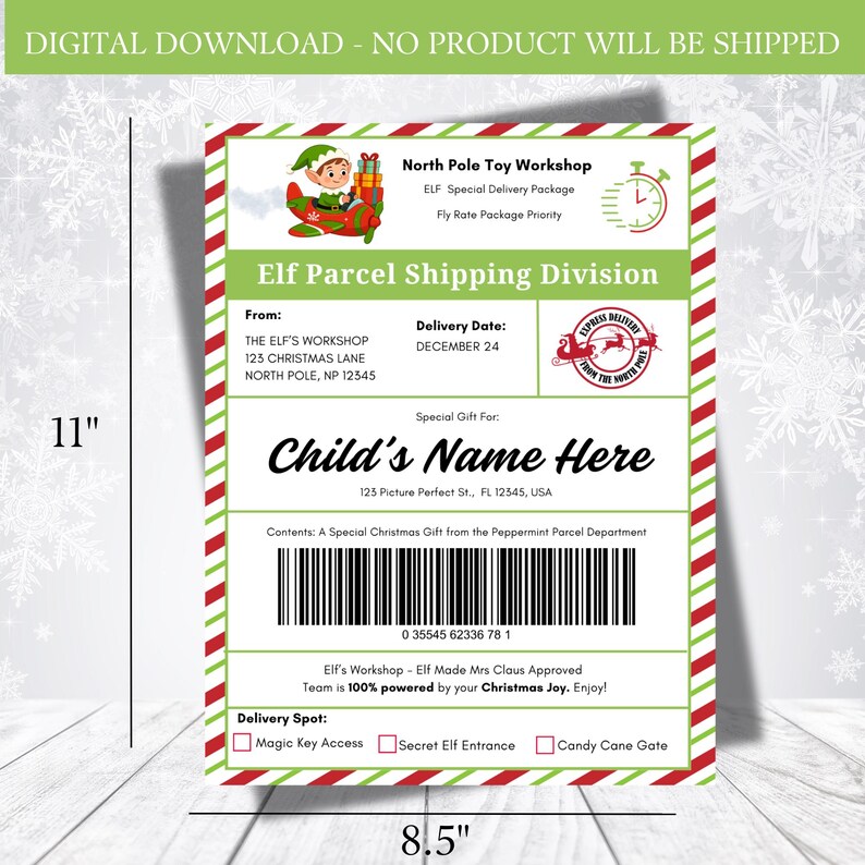 EDITABLE Elf Shipping Label, Printable Elf Shipping Label, Elf Arrival ...