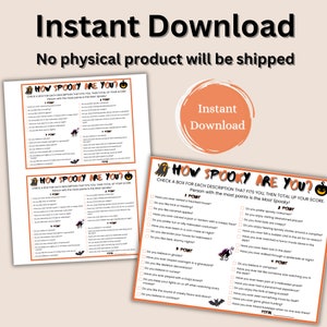 Halloween Game, How Spooky Are You ? Printable Game for Adults, Fall ...