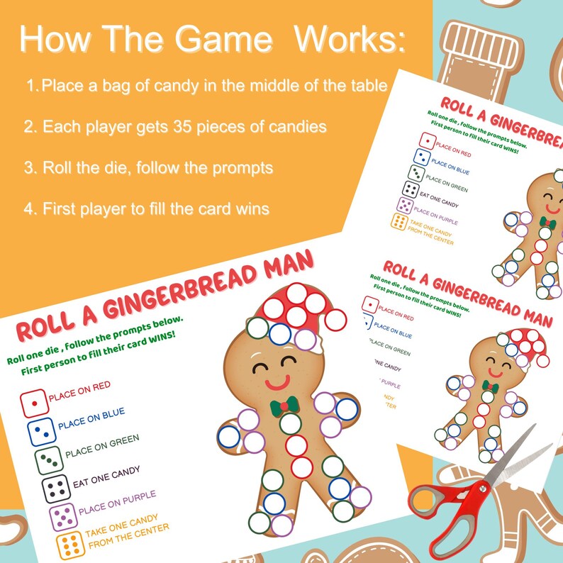 Roll a Gingerbread Man Game, Printable Holiday Game, Christmas Party ...