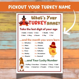 What's Your Turkey Name, Office Party Game, Thanksgiving Game ...