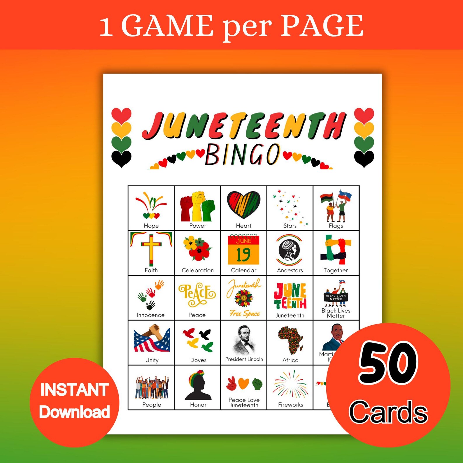 Juneteenth Bingo Game, 50 Printable Bingo Cards, Freedom Day Juneteenth ...