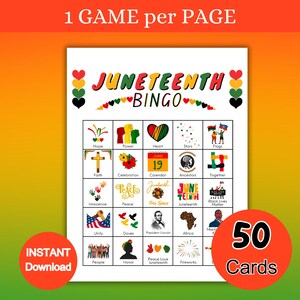 Juneteenth Bingo Game, 50 Printable Bingo Cards, Freedom Day Juneteenth ...