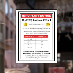 Penny Phase-out Sign, No More Pennies Sign, Cash Register Notice, Penny ...