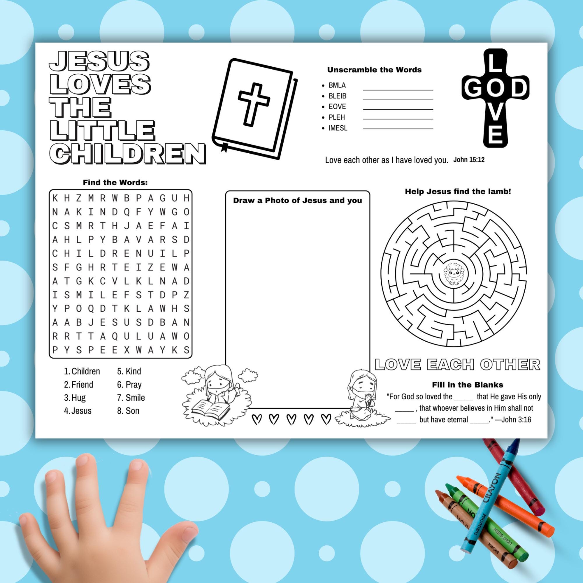 Jesus Loves You Coloring Activity Mat, Printable Christian Coloring ...