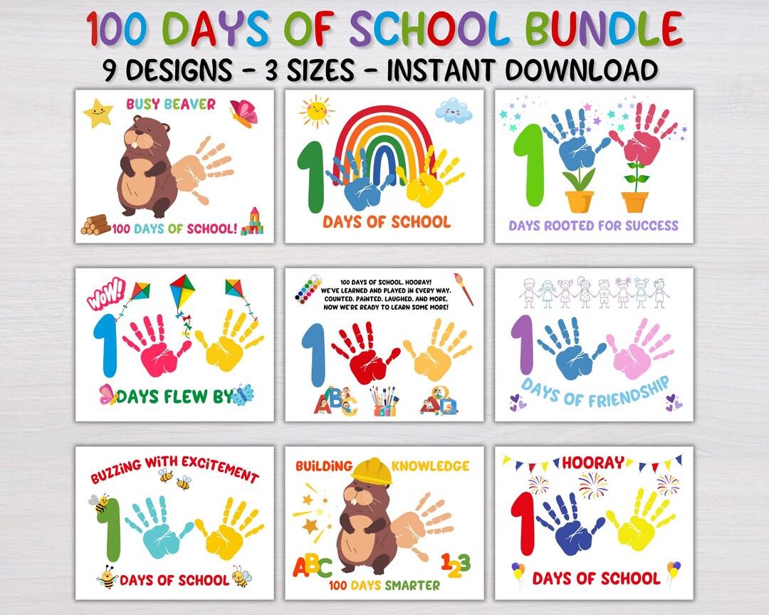 100 Day of School Handprint Art Bundle, Handprint Craft, Printable ...