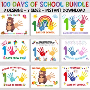 100 Day of School Handprint Art Bundle, Handprint Craft, Printable ...