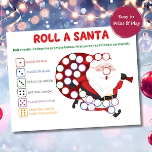 Roll a Santa Game, Printable Holiday Game, Christmas Party, Candy Game ...