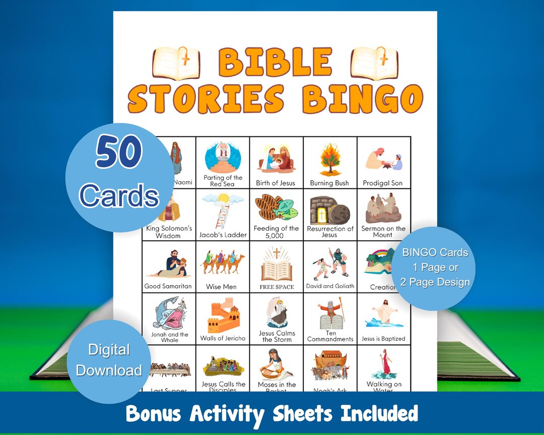 Bible Stories Bingo Game, 50 Printable Bingo Cards, Bible BINGO Game ...