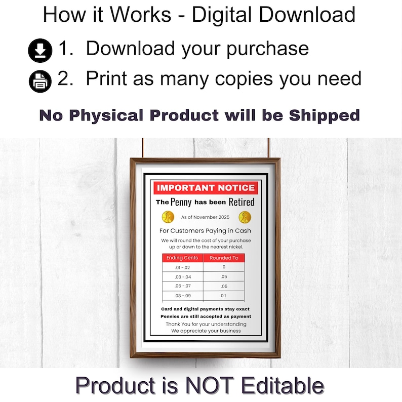 Penny Phase-out Sign, No More Pennies Sign, Cash Register Notice, Penny ...