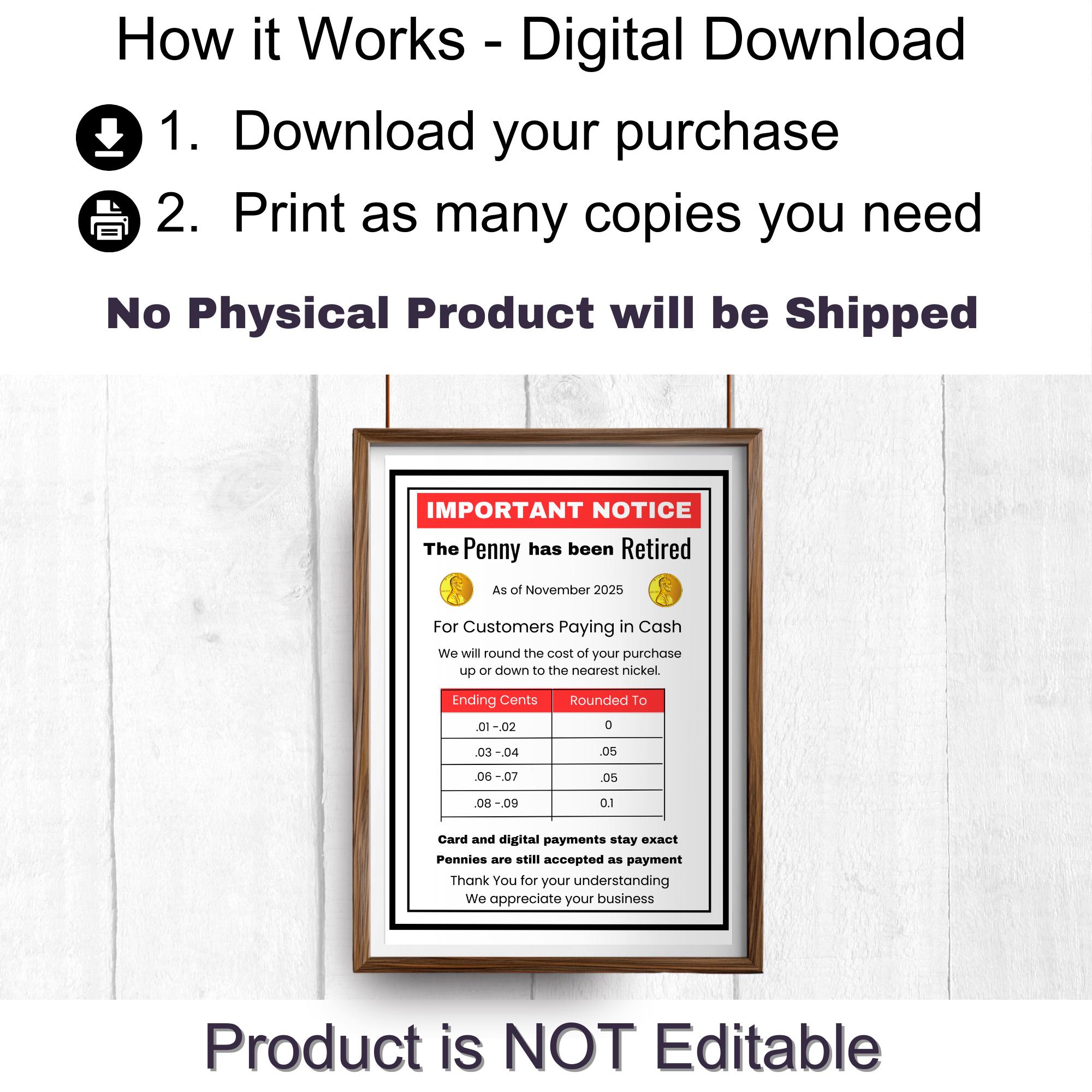 Penny Phase-out Sign, No More Pennies Sign, Cash Register Notice, Penny ...