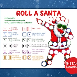 Roll a Santa Dice Game, Printable Holiday Game, Christmas Party, Candy ...