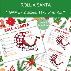 Roll a Santa Game, Printable Holiday Game, Christmas Party, Candy Game ...