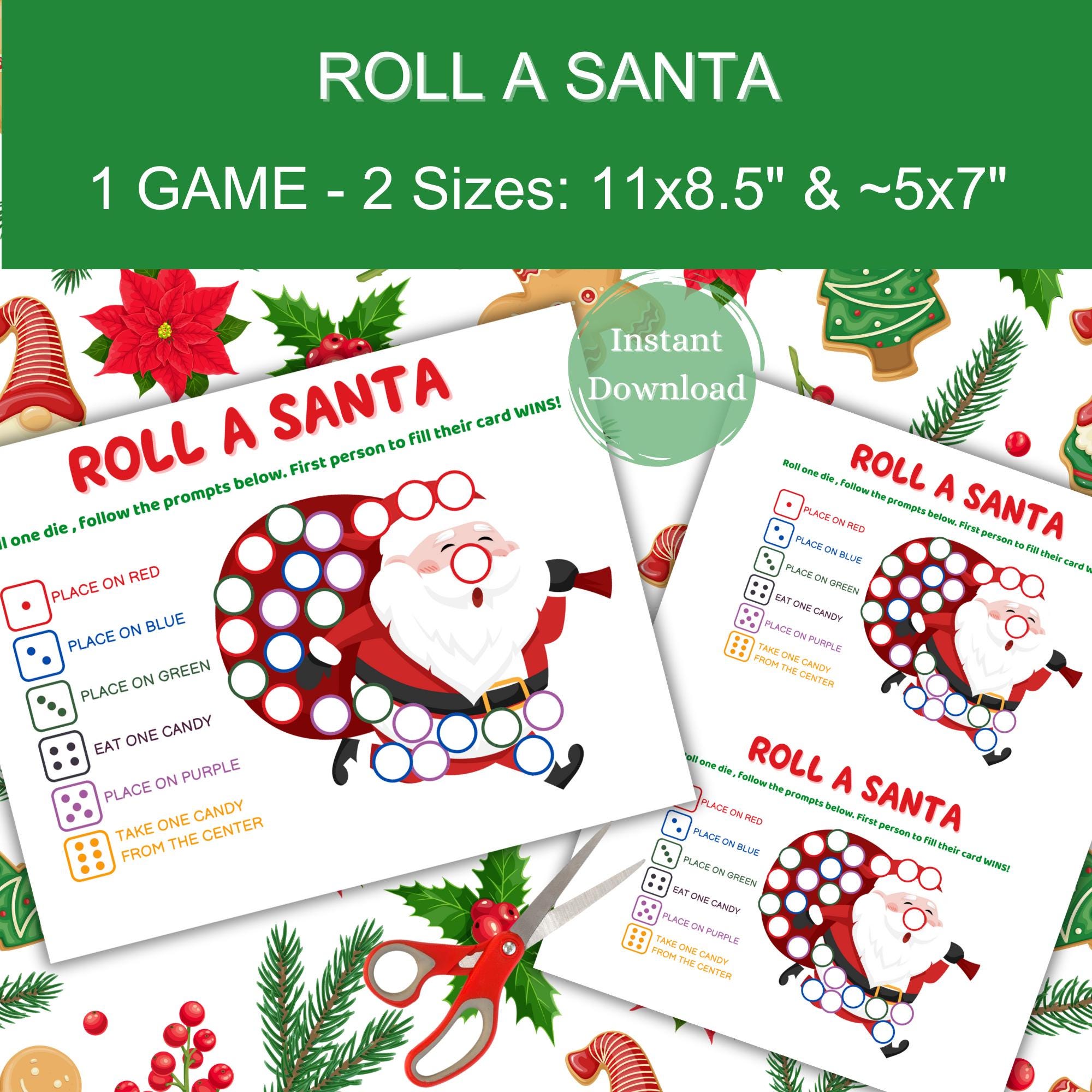Roll a Santa Game, Printable Holiday Game, Christmas Party, Candy Game ...