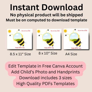 Mothers Day Gift Handprint Art Includes Child Photo, Handprint Bee ...