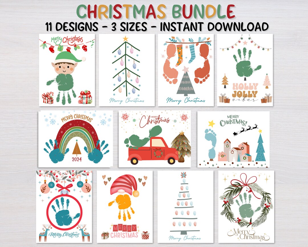 Christmas Handprint Craft Bundle, Boho Christmas, Handprint Printable ...