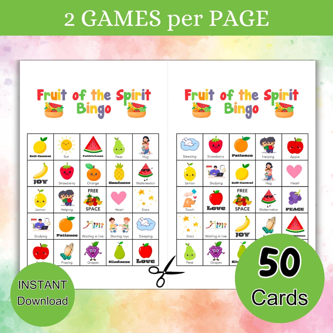 Fruit of the Spirit Bingo Game, 50 Printable Bingo Cards, Fruit of the ...
