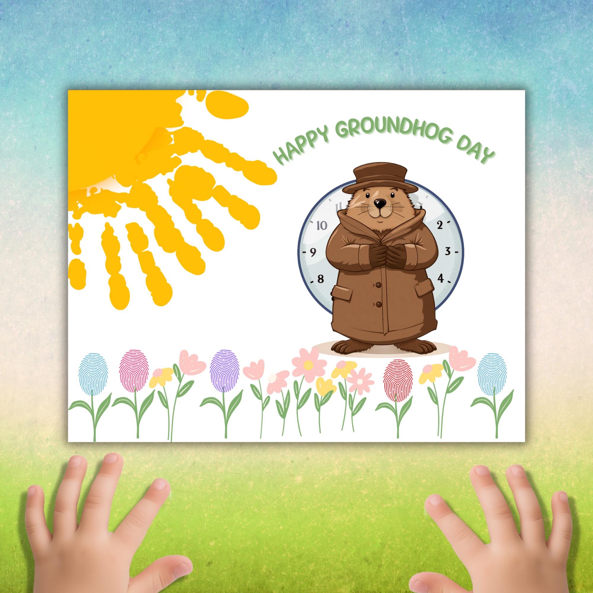 Groundhog Day Handprint Craft, Winter Handprint Art, Groundhog Day ...