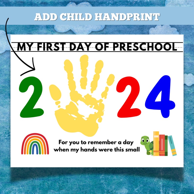 First Day Preschool Handprint Art, Preschool Craft, Preschool Keepsake ...