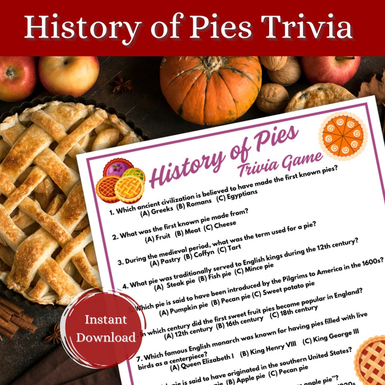Pie Trivia Game, Fall Trivia Game, Work Party Game, Thanksgiving Party ...