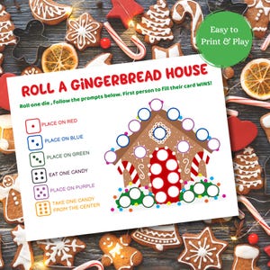 Roll a Gingerbread House Game, Printable Holiday Game, Christmas Party ...