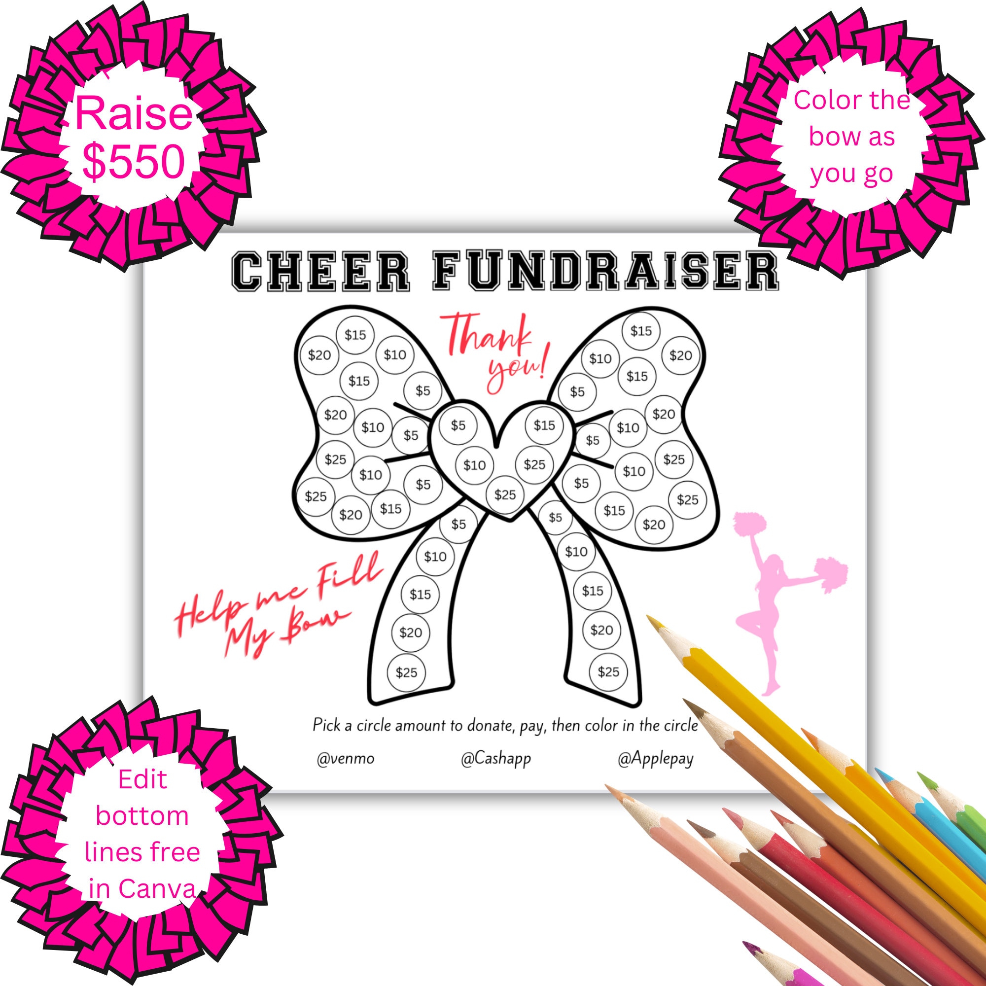Fill My Bow, Cheerleading Fundraiser, Cheer Team Fundraising Template ...