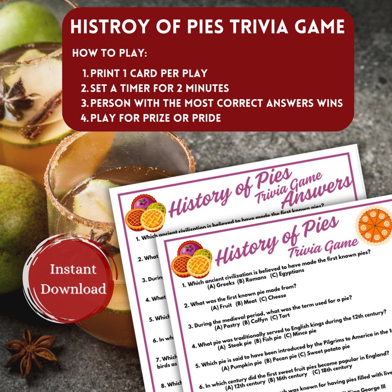 Pie Trivia Game, Fall Trivia Game, Work Party Game, Thanksgiving Party ...