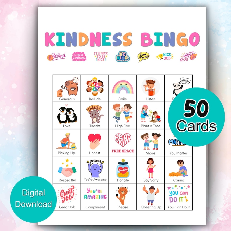 Kindness Bingo Game, 50 Printable Bingo Cards, Fun Sunday School Game ...